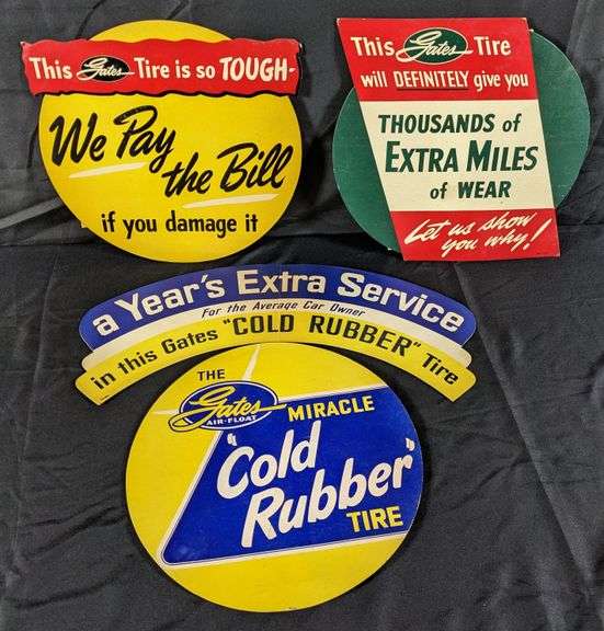 4 GATES RUBBER CO TIRE INSERT CARDSTOCK SIGNS - Millers Auction Co.