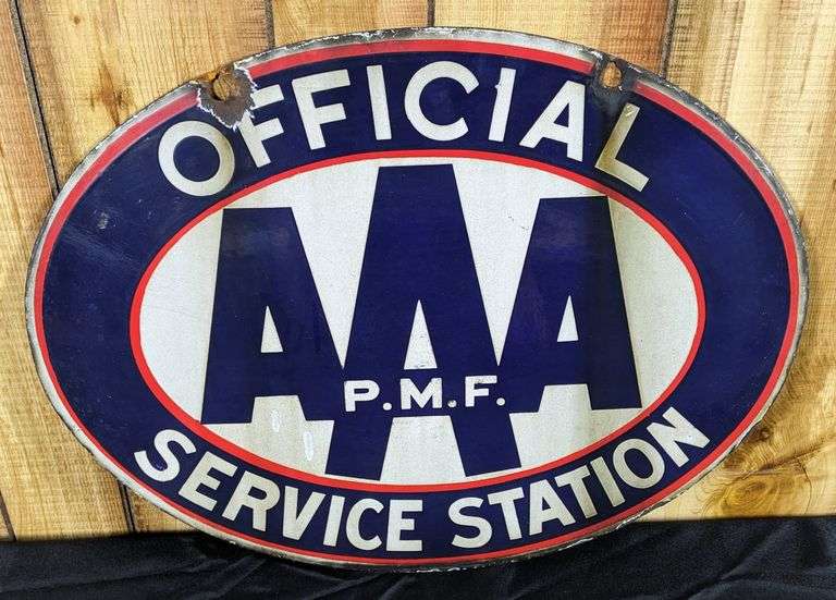 PORCELAIN SIGN TRIPLE A AAA OFFICIAL SERVICE STATION - Millers Auction Co.