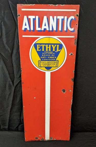 PORCELAIN SIGN ATLANTIC ETHYL GASOLINE - Millers Auction Co.