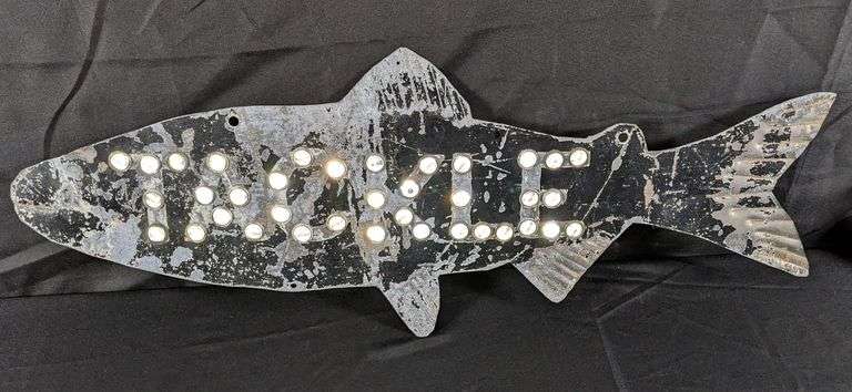 MARBLE REFLECTOR FISHING TACKLE SIGN - Millers Auction Co.