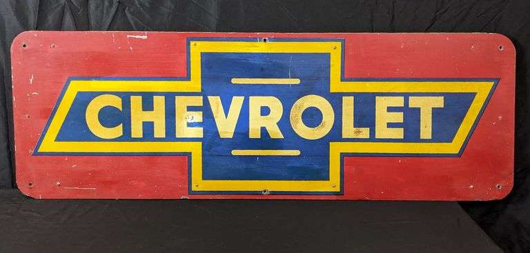 LARGE TIN CHEVROLET DEALER SIGN - Millers Auction Co.