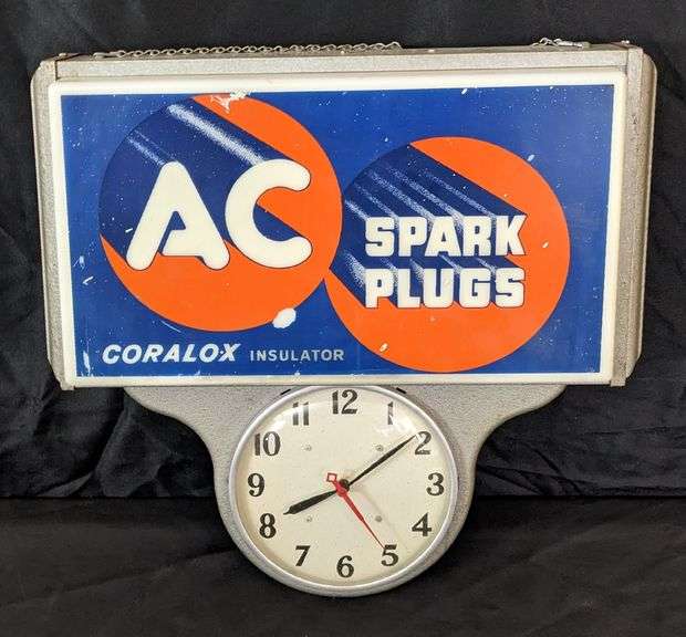 AC SPARK PLUGS "TEARDROP" LIGHTED CLOCK - Millers Auction Co.