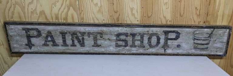 EARLY WOOD TRADE SIGN (PAINT SHOP) - Millers Auction Co.
