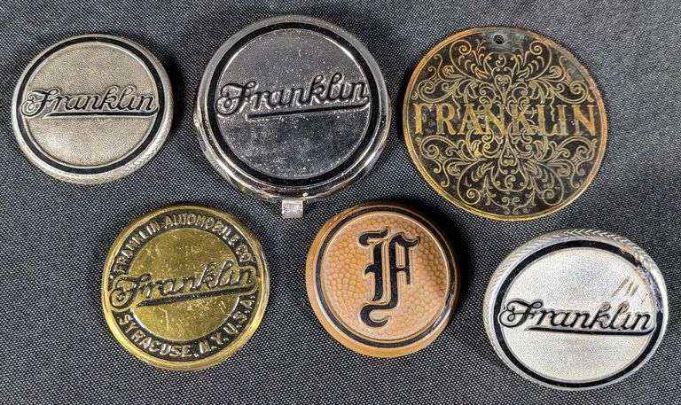 6 FRANKLIN AUTOMOBILE RADIATOR BADGE EMBLEMS - Millers Auction Co.
