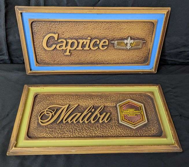 2 PLASTIC CHEVROLET SIGNS MALIBU & IMPALA/CAPRICE - Millers Auction Co.