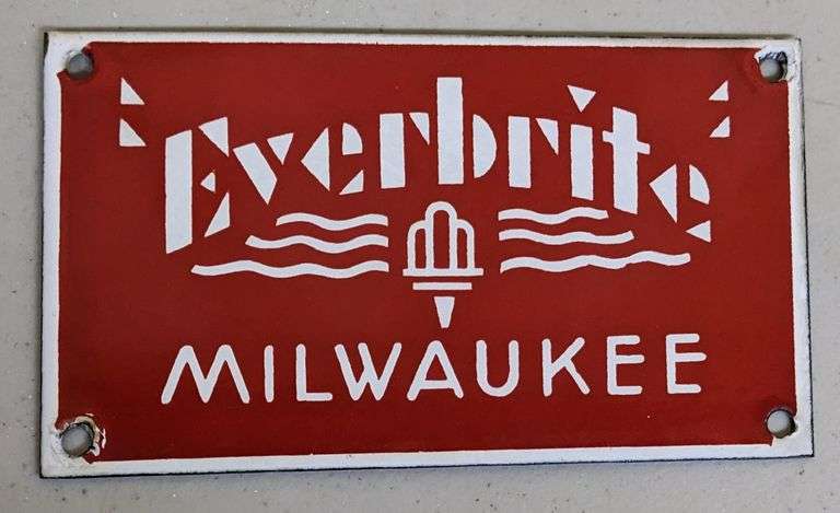 PORCELAIN NEON SIGN ID TAG SIGN EVERBRITE MILWAUKEE - Millers Auction Co.