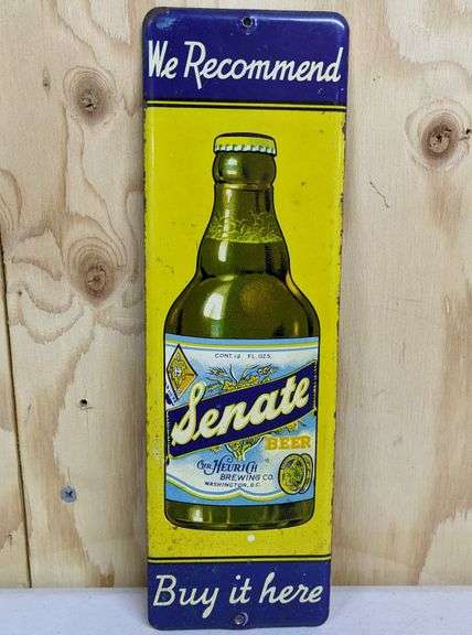 TIN DOOR PUSH SIGN SENATE BEER CHR HEURICH BREWING WASHINGTON DC ...