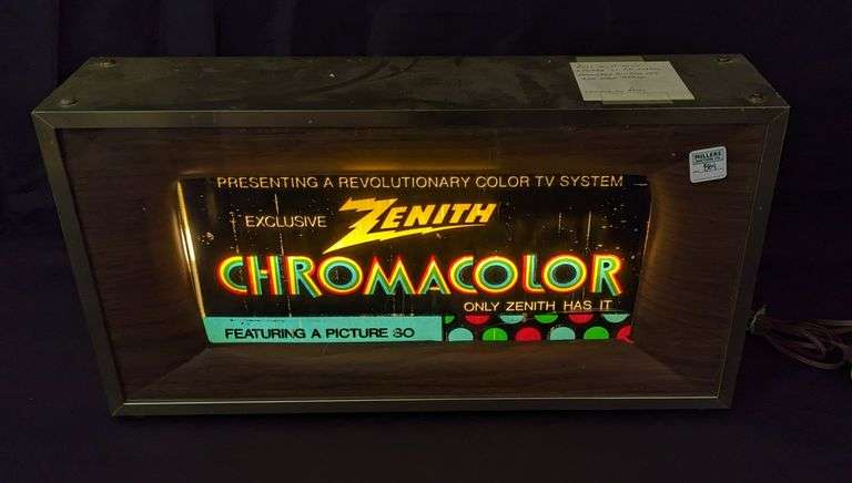 ZENITH CHROMACOLOR LIGHTED MOTION SIGN - Millers Auction Co.
