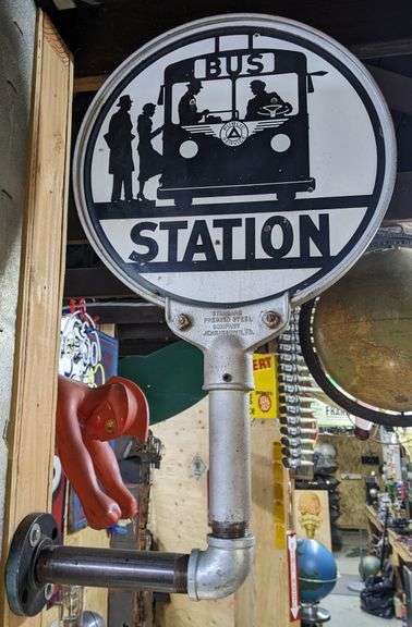 PORCELAIN SIGN PUBLIC SERVICE BUS STATION - Millers Auction Co.
