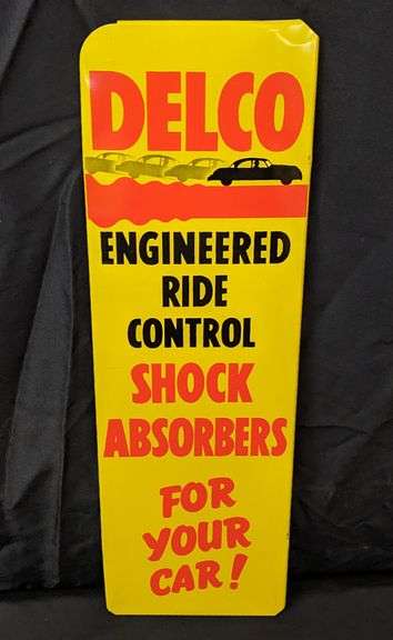 TIN RACK SIGN DELCO SHOCK ABSORBERS - Millers Auction Co.