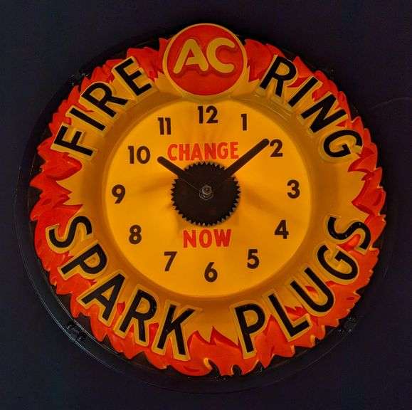 AC FIRE RING SPARK PLUGS LIGHTED CLOCK - Millers Auction Co.