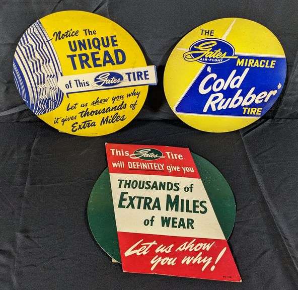 3 GATES RUBBER CO TIRE INSERT CARDSTOCK SIGNS - Millers Auction Co.