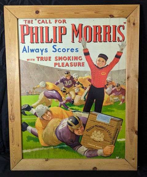 PHILIP MORRIS CIGARETTES FOOTBALL SIGN - Millers Auction Co.