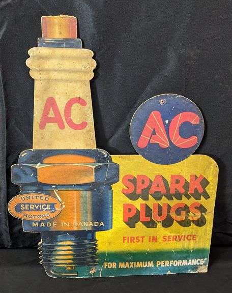 UNITED SERVICE MOTORS AC SPARK PLUGS SIGN - Millers Auction Co.