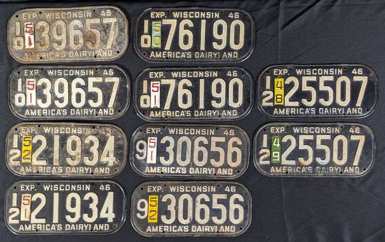10 WISCONSIN WI WIS LICENSE PLATES 1946 1948 1949 1950 1951 1952 ...