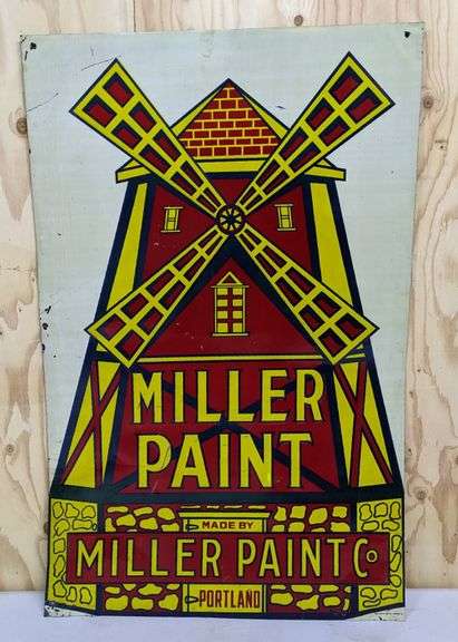 EMBOSSED TIN SIGN MILLER PAINT CO PORTAND OREGON - Millers Auction Co.