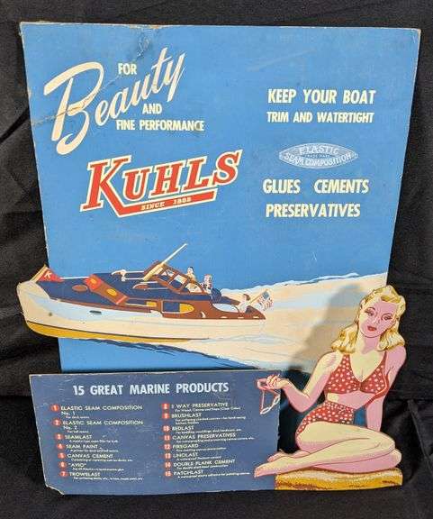 KUHLS MARINE ADHESIVES CARDSTOCK SIGN - Millers Auction Co.