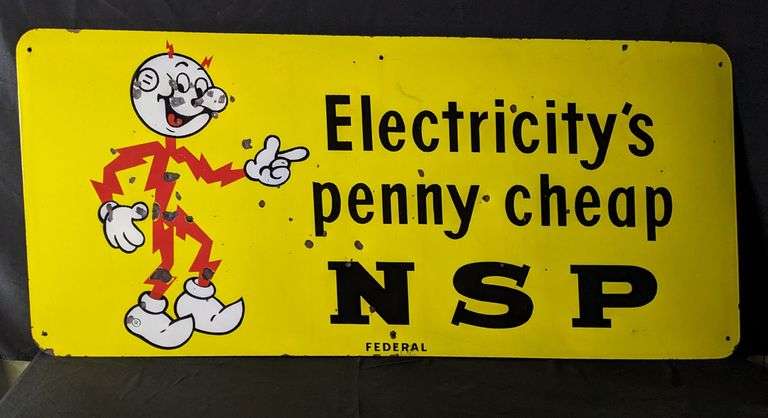 PORCELAIN SIGN REDDY KILOWATT NSP NORTHERN STATES POWER CO ELECTRICITY ...