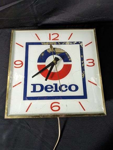 DELCO AUTOMOBILE PARTS LIGHTED CLOCK - Millers Auction Co.