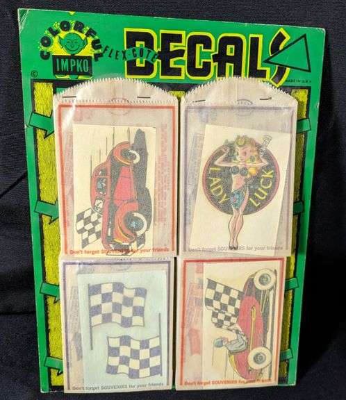 VINTAGE IMPKO COLORFUL FLEX-COTE DECALS DISPLAY - Millers Auction Co.