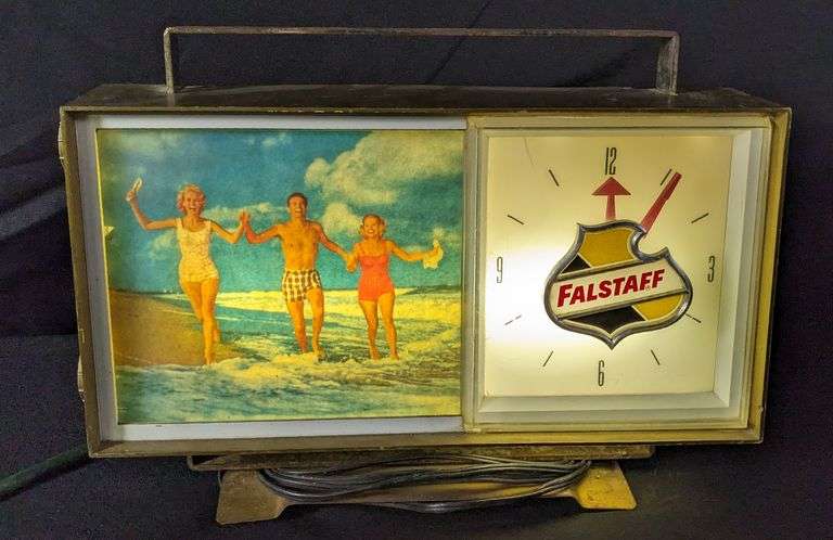 FALSTAFF BEER LIGHTED CLOCK SIGN WITH MANUALLY ROTATING SCENE - Millers ...