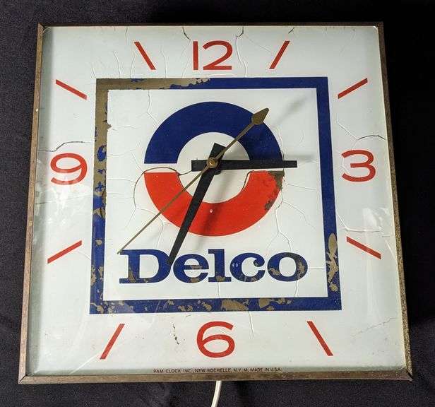 DELCO AUTOMOBILE PARTS LIGHTED CLOCK - Millers Auction Co.