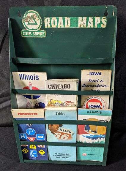REPAINTED CITIES SERVICE GASOLINE ROAD MAP RACK - Millers Auction Co.