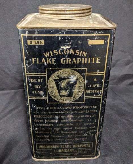 5# GREASE CAN WISCONSIN FLAKE GRAPHITE PITTSBURGH PA - Millers Auction Co.