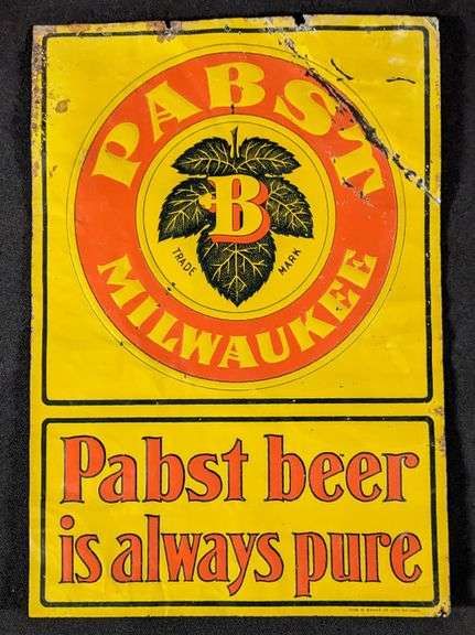 PRE PRO EMBOSSED TIN SIGN PABST MILWAUKEE PABST BEER IS ALWAYS PURE ...