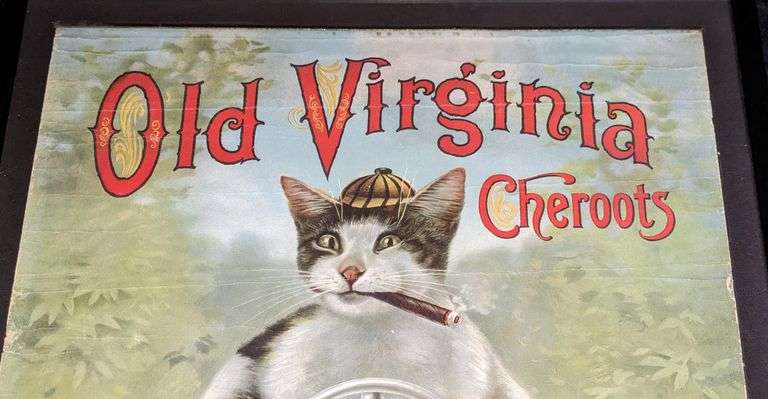 RARE DATED 1896 OLD VIRGINIA CHEROOTS 5 FOR 10¢ CIGARS LITHO SIGN CAT ...
