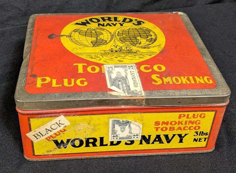 WORLD'S NAVY PLUG SMOKING TOBACCO TIN CAN - Millers Auction Co.