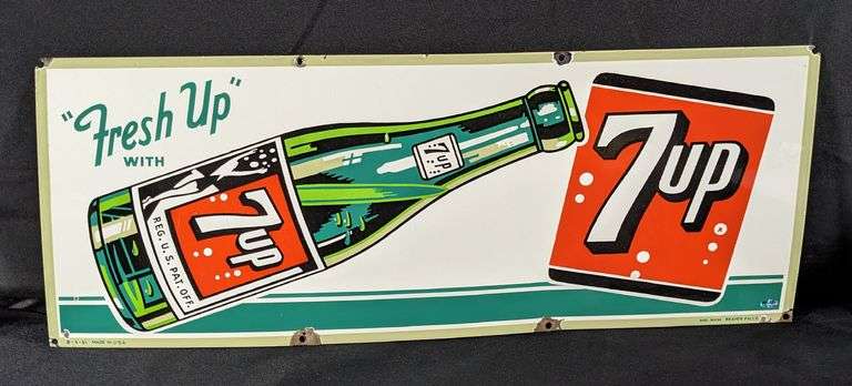 PORCELAIN SIGN "FRESH UP" WITH 7UP (SEVEN UP) - Millers Auction Co.