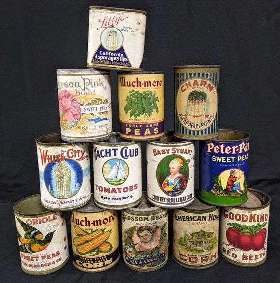 13 CHICAGO ILLINOIS PAPER LABEL TIN CANS VEGETABLES CORN PEAS BEETS ...