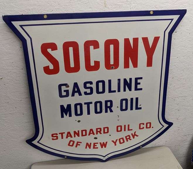 PORCELAIN SIGN SOCONY GASOLINE MOTOR OIL STANDARD OIL CO. OF NEW YORK ...