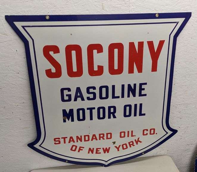 PORCELAIN SIGN SOCONY GASOLINE MOTOR OIL STANDARD OIL CO. OF NEW YORK ...