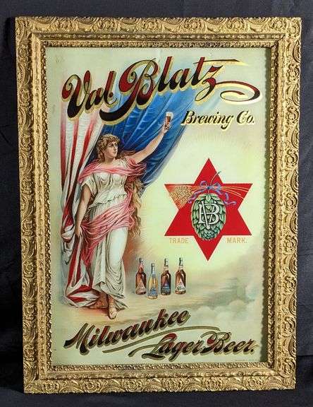 PRE PRO TUCHFARBER RPOG GLASS BEER SIGN VAL BLATZ BREWING CO MILWAUKEE ...
