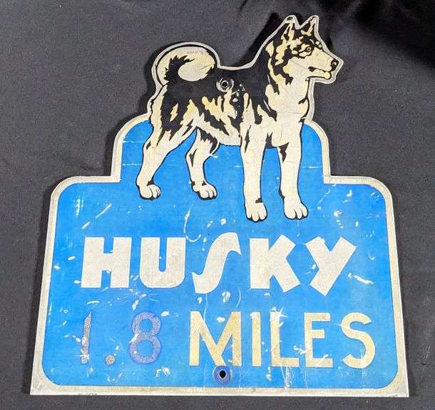 HUSKY GASOLINE SERVICE STATION ROADSIDE MILEAGE SIGN 1.8 MILES ...
