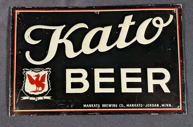 EMBOSSED TIN SIGN KATO BEER MANKATO BREWING MANKATO & JORDAN MINNESOTA ...