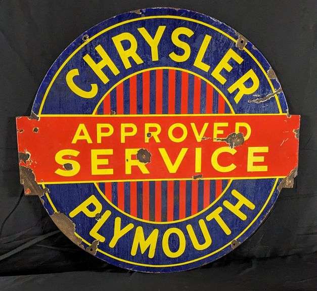 PORCELAIN SIGN CHRYSLER PLYMOUTH APPROVED SERVICE (2 SIDED) - Millers ...