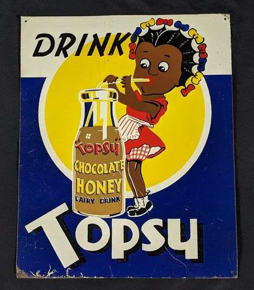 RARE EMBOSSED TIN SIGN DRINK TOPSY CHOCOLATE HONEY DAIRY DRINK ...