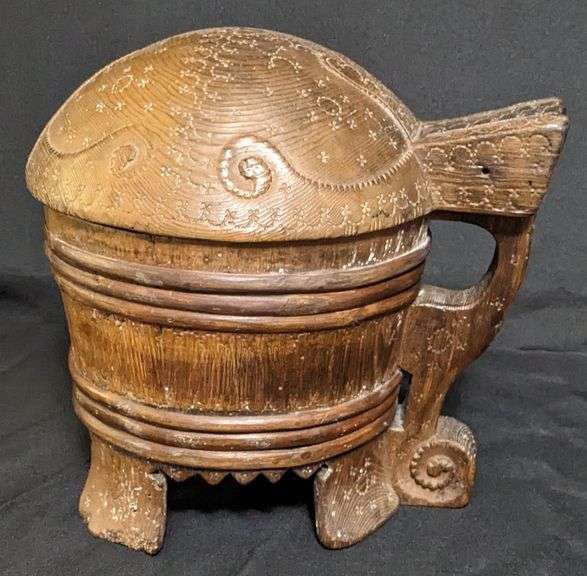 DATED 1765 NORWEGIAN FOLK ART LIDDED BUTTER CONTAINER BURNT DESIGN ...