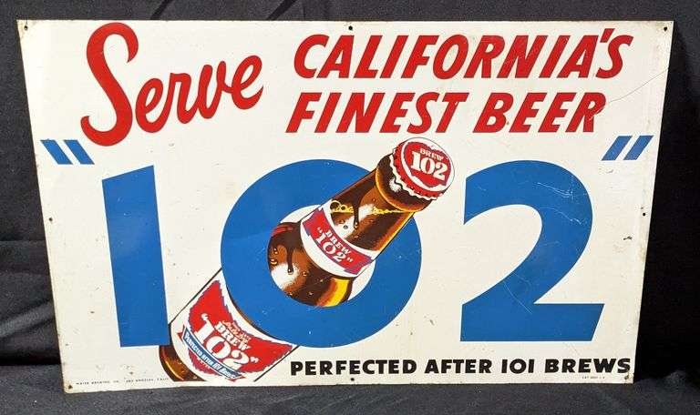 TIN SIGN SERVE CALIFORNIA'S FINEST BEER BREW "102" MAIER BREWING LOS ...