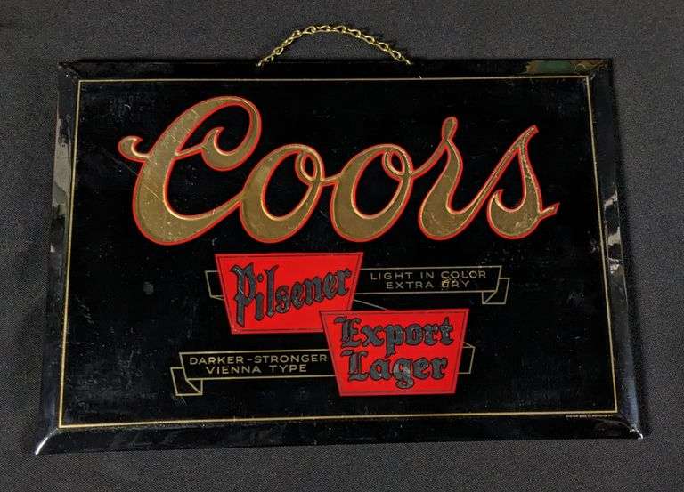 CELLULOID OVER TIN SIGN COORS PILSENER EXPORT LAGER BEER GOLDEN ...