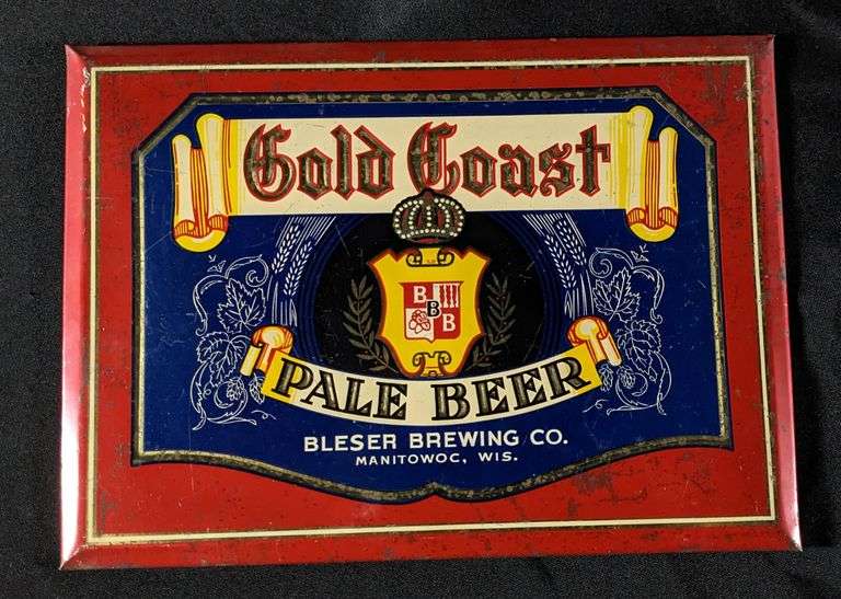 TOC TIN SIGN GOLD COAST PALE BEER BLESER BREWING MANITOWOC WISCONSIN ...