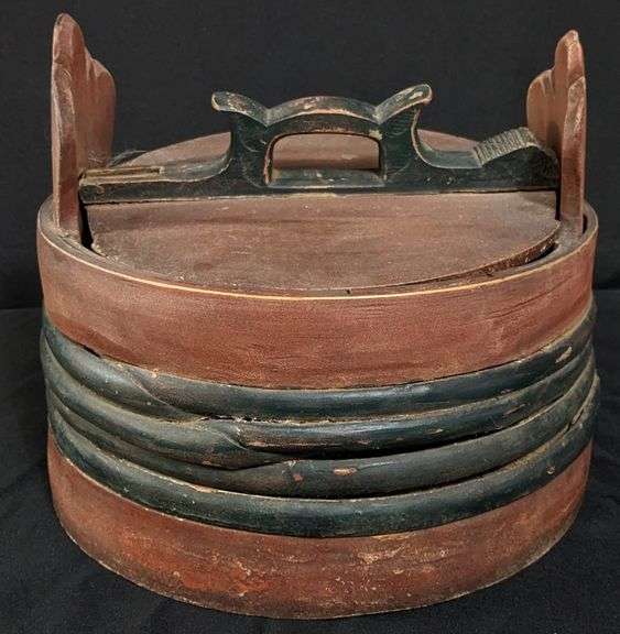 DATED 1900 NORWEGIAN FOLK ART PAINTED STAVE PORRIDGE CONTAINER SIGNED ...