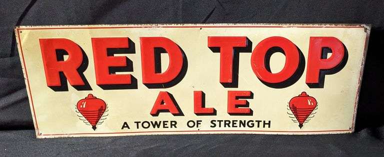 EMBOSSED TIN BEER SIGN RED TOP ALE CINCINATTI OHIO - Millers Auction Co.
