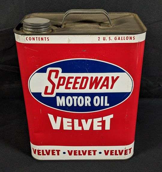 2 GAL OIL CAN SPEEDWAY VELVET MOTOR OIL DETROIT MICHIGAN - Millers ...