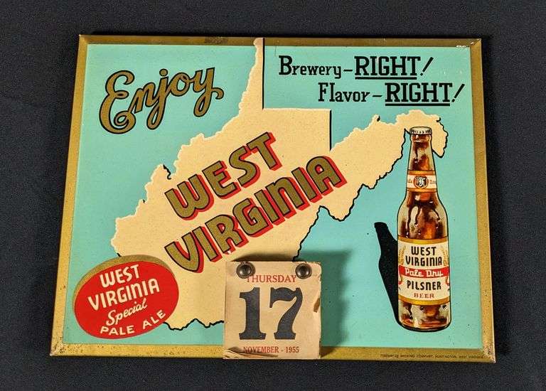 TOC TIN SIGN CALENDAR WEST VIRGINIA SPECIAL ALE PILSNER BEER FESENMEIER ...