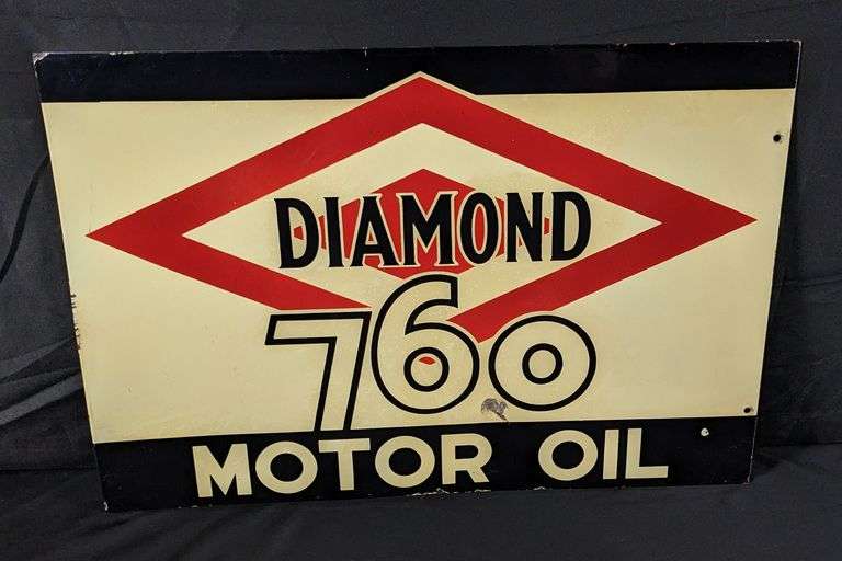 PORCELAIN SIGN DIAMOND 760 MOTOR OIL (2 SIDED) - Millers Auction Co.