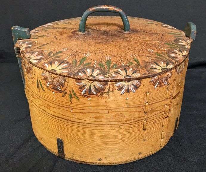 1800'S SCANDINAVIAN FOLK ART PAINTED BENT WOOD BOX CONTAINER - Millers ...